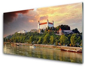 akrylový obraz Město Jezero Krajina 140x70 cm