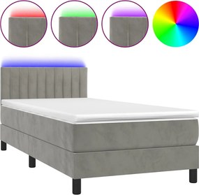 Box spring postel s matrací a LED světle šedá 100x200 cm samet 3134507