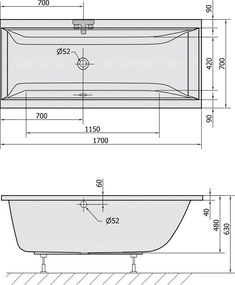 Polysan CLEO obdélníková vana 170 x 70 x 48 cm bílá mat 74611.11