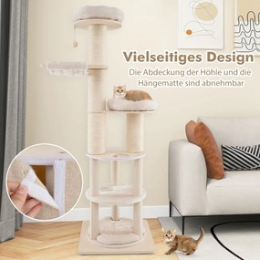 Costway Škrabadlo velký kočičí strom s 2 patrovým škrabacím sudem 2 houpací sítě