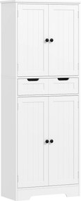 HOMCOM Koupelnová skříňka, úložná skříňka se zásuvkou a 4 dveřmi, moderní design, 60 x 30 x 160 cm, bílé