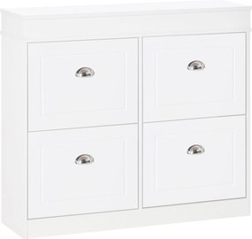 HOMCOM Skříň na boty Úložná jednotka na boty rozměry 98D x 24Š x 83V cm 4 výklopné dvířka Dvojitá úroveň MDF Bílá