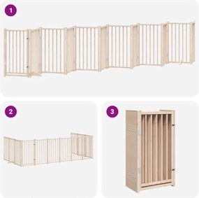Zábrana pro psy s dvířky skládací 12 panelů 600 cm topol 3155701