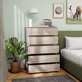 HOMCOM Komoda se 6 šuplíky s minimalistickým designem bez úchytek - 80 x 39 x 115 cm - Přírodní dřevo