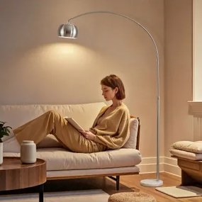 HOMCOM Stojací lampa, obloukový design s mramorovou základnou, 167 cm, stříbrná