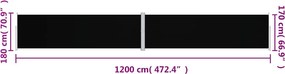 Zatahovací boční markýza černá 180 x 1 200 cm 318072