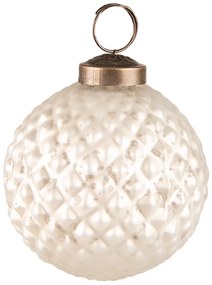 Bílo-stříbrná skleněná vánoční ozdoba koule - Ø 7*7 cm