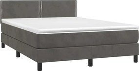 Box spring postel s matrací a LED tmavě šedá 140x200 cm samet 3134346