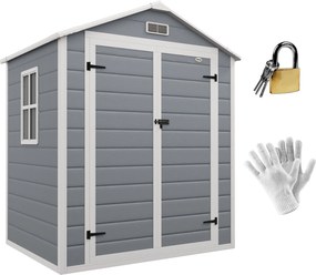 Outsunny Kůlna na Nástroje 2,12 m² 183x134x210 cm Sklad nářadí s Šikmou Střechou Zámkovými Dveřmi Okny Podlahou Odolný Proti Počasí Zahradní Dům Venku