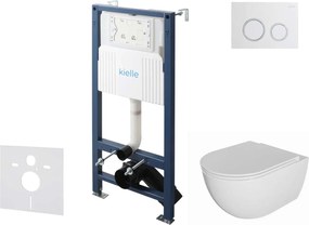 kielle Genesis New - Set předstěnové instalace, klozetu Oudee, Rimless, sedátka softclose a tlačítka Gemini New II, lesklá bílá/chrom 30528SS04