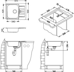 Casarredo - Komfort nábytek Nerezový dřez LINE 60 vestavný, reversibilní