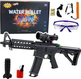 LEAN Toys Útočná puška na vodní kuličky z hydrogelu, zaměřovač, brýle, černá, 86 cm