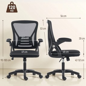 HOMCOM Ergonomická kancelářská židle, výškově nastavitelná židle s výklopnými područkami, bederní opěrka, černá