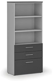 Kancelářská skříň s kombinovanými zásuvkami PRIMO GRAY, 1781 x 800 x 420 mm, šedá/grafit