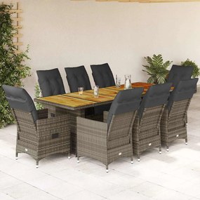 9dílný zahradní bistro set s poduškami šedý polyratan 3277259