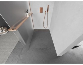 Mexen Kioto+ L, sprchová zástěna Walk-In s poličkou a věšákem 70 x 200 cm, 8mm sklo námraza, měděný matný profil, 800-070-123-65-30