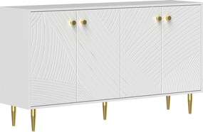 HOMCOM Bílý Buffé Kabinet s Nastavitelnými Policemi, Vytvarovanými Dveřmi, Moderní Buffé do Obývacího Pokoje, Kuchyně, Jídelny, 140 x 35 x 77,5 cm | A