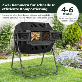 Costway Bubnový kompostér 160 L zahradní kompostér dvoukomorový otočný o 360°