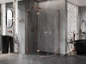 Mexen Lunar, L půlkruhový sprchový kout naklápěcí doleva 100 x 90 cm, 8mm čiré sklo, profil měděná matná, 833L-100L-090P-65-00