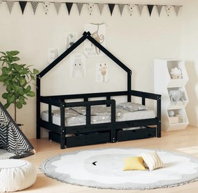 vidaXL Dětská postel se zásuvkami 70x140 cm masivní borové dřevo [834540] Barva: Černá