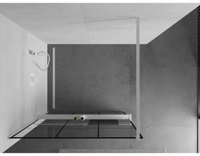 Mexen Kioto+, sprchová zástěna Walk-In s poličkou a věšákem 100 x 200 cm, 8mm čiré sklo černý vzor, ​​bílý profil, 800-100-121-20-77