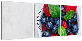 Obraz - miska s lesním ovocem (s hodinami) (90x30 cm)