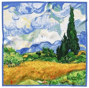 Bavlissimo Šátky 90x90 cm se známými obrazy od Vincenta Van Gogha varianta: pšeničné pole s cypřiši