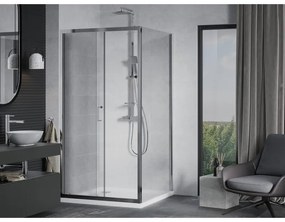 Mexen Apia rozsouvací sprchový kout 90 x 90 cm, Průhledné, Chromovaná + sprchová vanička Flat - 840-090-090-01-00-4010