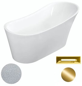 Besco Akrylátová volně stojící vana Calima Glam S 170x74 Barva: Bílá/stříbrná, Rozměry (cm): 170x74, Typ a barva výpustě: Click-Clack s přepadem, zlatá
