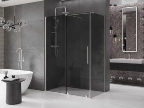Mexen Velar, sprchový kout s posuvnými dveřmi 150 x 80 cm, 8mm šedé sklo, broušená ocel, 871-150-080-41-97