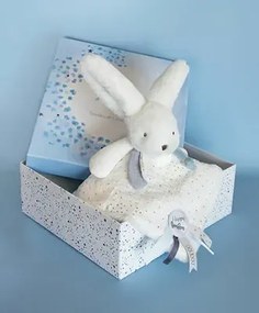 Doudou Dárková sada modrá - králíček s čtvercovou dečkou 25 cm / od 0