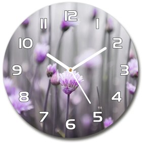 Wallmuralia Skleněné hodiny kulaté Květy pažitky fi 30 cm