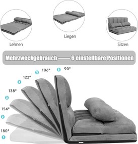 Costway Podlahová pohovka Nastavitelná rozkládací pohovka