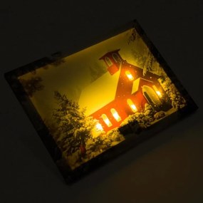 Nástěnná malba zasněžená kaple, 6 LED, 30 x 40 cm