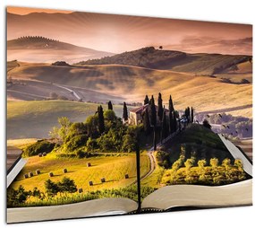Skleněný obraz krajiny v knize (70x50 cm)