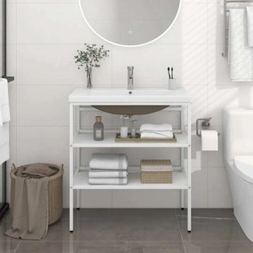 vidaXL Koupelnový rám s vestavěným umyvadlem železo [3101378] Barva: Bílá