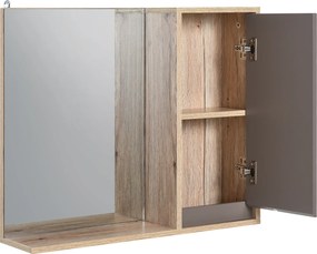 HOMCOM Koupelnová skříňka se zrcadlem, nástěnný pomocný nábytek s 1 dveřmi a nastavitelnou policí, moderní styl 57x14,2x49,2 cm, dubová a šedá