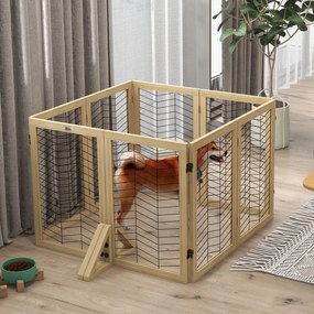 PawHut Dřevěná brána pro psy, ochrana dveří, skládací brána pro psy s 8 panely, plot pro psy, schodová brána, ochranná brána k krbu, přírodní, 375 x …