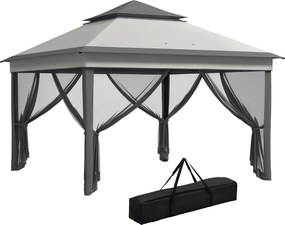 Outsunny Skládací Altán 3x3x2,7 m Zahradní Slunečník s Dvojitou Střechou, Nastavitelná Výška, 4 Moskytiéry, UV30+ Ochrana, Vodotěsný a S Taškou pro Ve