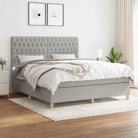 Box Spring Postel S Matrací Textil Světle Šedá Prošívaný design 180 x 200