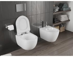 Mexen Carmen, závěsná WC mísa 490x365x340 mm, Rimless Tornádo + WC sedátko z duroplastu, bílá lesklá, 30880100T