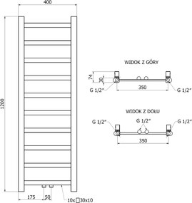 Mexen, koupelnový radiátor Mexen Bolt 1200 x 400 mm, 220 W, chrom - W126-1200-400-00-01