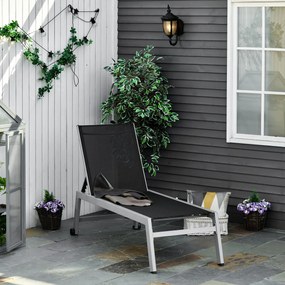 Lehátko Outsunny Relax Lounger 5-stupňové nastavitelné opěradlo hliníkové černé 169x65x102cm na zahradu a terasu | Aosom.de