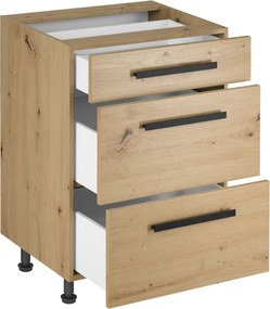 Spodní skříňka, dub artisan, s úchytkami, LANGEN D60S3 U
