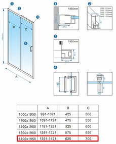 BPS-koupelny Posuvné sprchové dveře HYD-PD14E 140 chrom/transparent pro instalaci do niky - bez vaničky