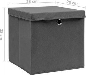 Úložné boxy s víky 4 ks 28 x 28 x 28 cm šedé 325192