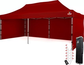 BRIMO Nůžkový párty stan 3x6 m hliníkový – Elegantní a rychle rozložitelný - s 3 stěnami - Červená P. Alu
