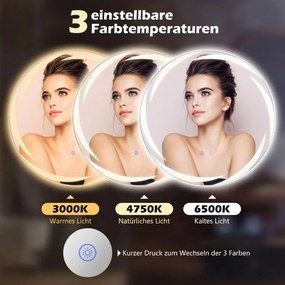 Costway Koupelnové zrcadlo Ø70 cm s osvětlením a 3 barevnými světly a proti