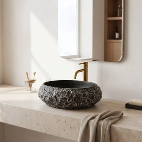 Rea Mika Gabro, umyvadlo na desku 480x380x155 mm, imitace kamene-černá, REA-U0634