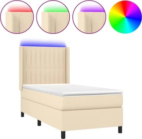 Box spring postel s matrací a LED krémová 90x200 cm textil 3138450